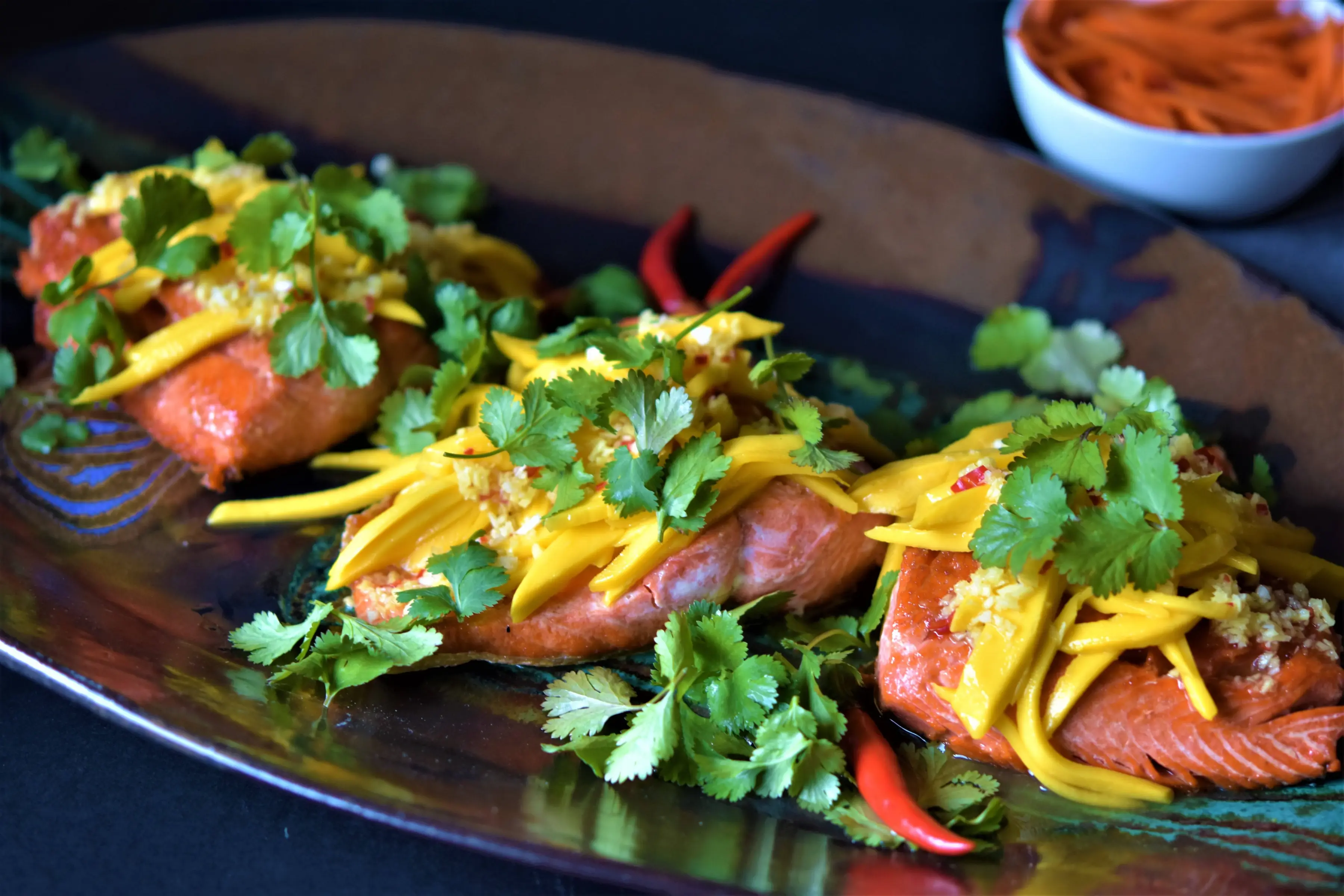 Wild Salmon with Mango Ginger Topping — Chef Heidi Fink